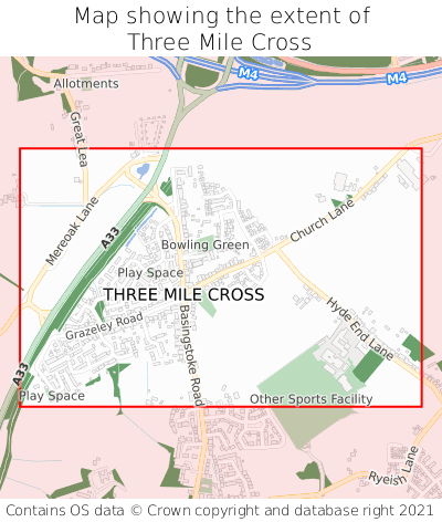 Where is Three Mile Cross? Three Mile Cross on a map